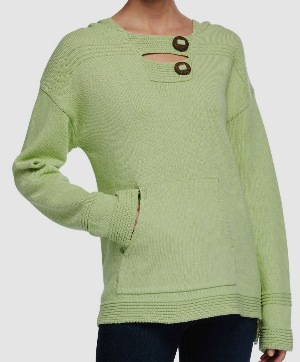 $130 Pure & Co Women's Green Keyhole Pullover Hoodie Coconut Buttons ...