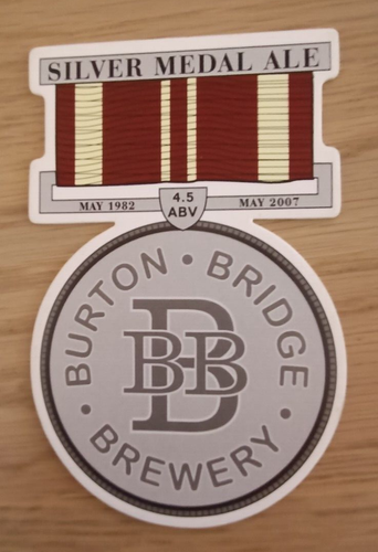 BURTON BRIDGE BREWERY, Real Ale Pump Clip Front - SILVER MEDAL ALE 4.5% ...