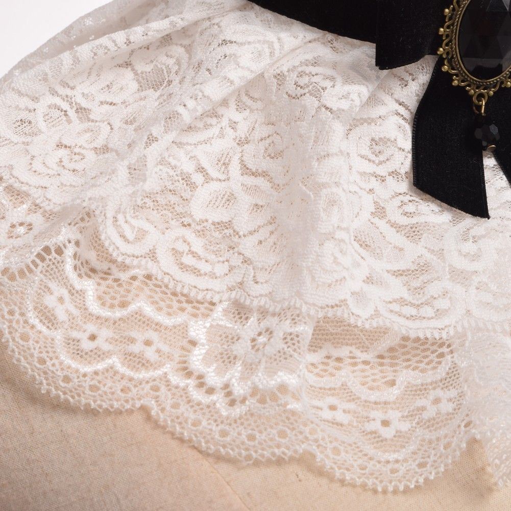 Victorian Lady White Neck Ruff Lace up Bowknot Edwardian Girls High ...