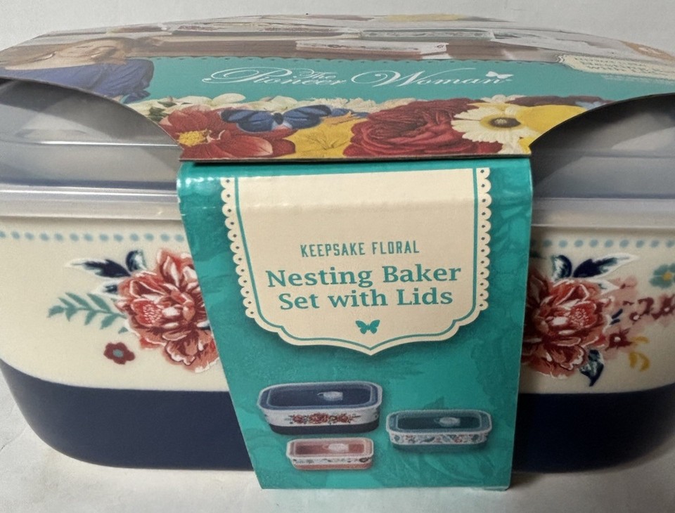 NEW The Pioneer Woman 6-Piece Rectangular Ceramic Nesting Baker Set w ...