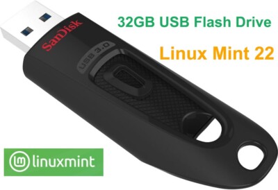 Linux Mint 22 Cinnamon User Friendly Live Boot OS SanDisk 32GB USB ...