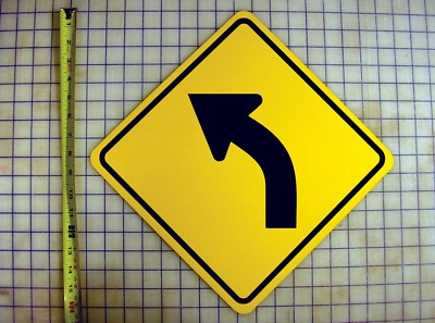 CURVE LEFT AHEAD YELLOW ALUMINUM SIGN | eBay