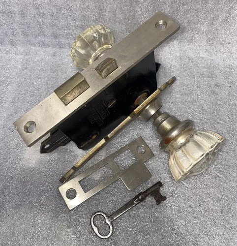 Antique Lock set Sargent With Glass Doorknobs And Plates w/ Key And ...