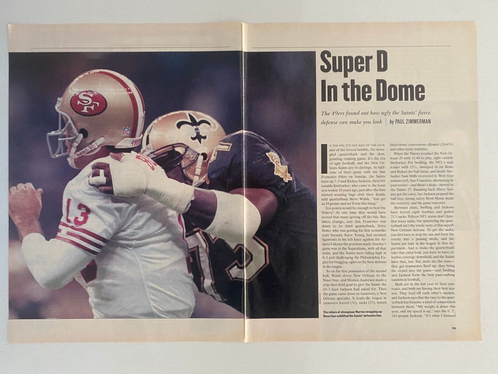 Steve Bono San Francisco 49ers vs New Orleans Saints Vintage 1991 ...