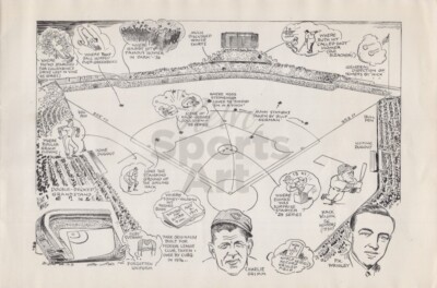 1947 Wrigley Field Illustrated Ballpark Drawing Baseball 8x12 Chicago ...