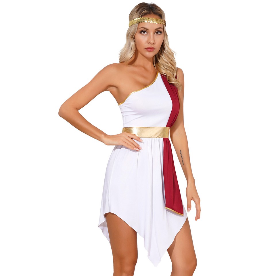 Women Ancient Roman Empress Bodysuit Toga Costume Greek Queen Halloween ...
