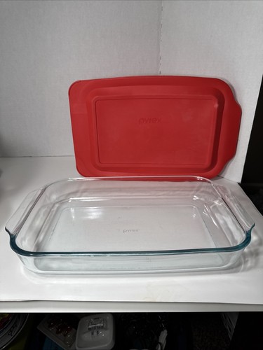 PYREX 233 Clear Glass 3-qt 2.8L Baking Casserole Handles Dish 13”x9”x2 ...