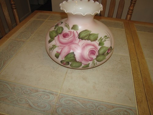 Antique Vtg Hand Painted pinkish Floral Parlor Lamp Shade Glass ...
