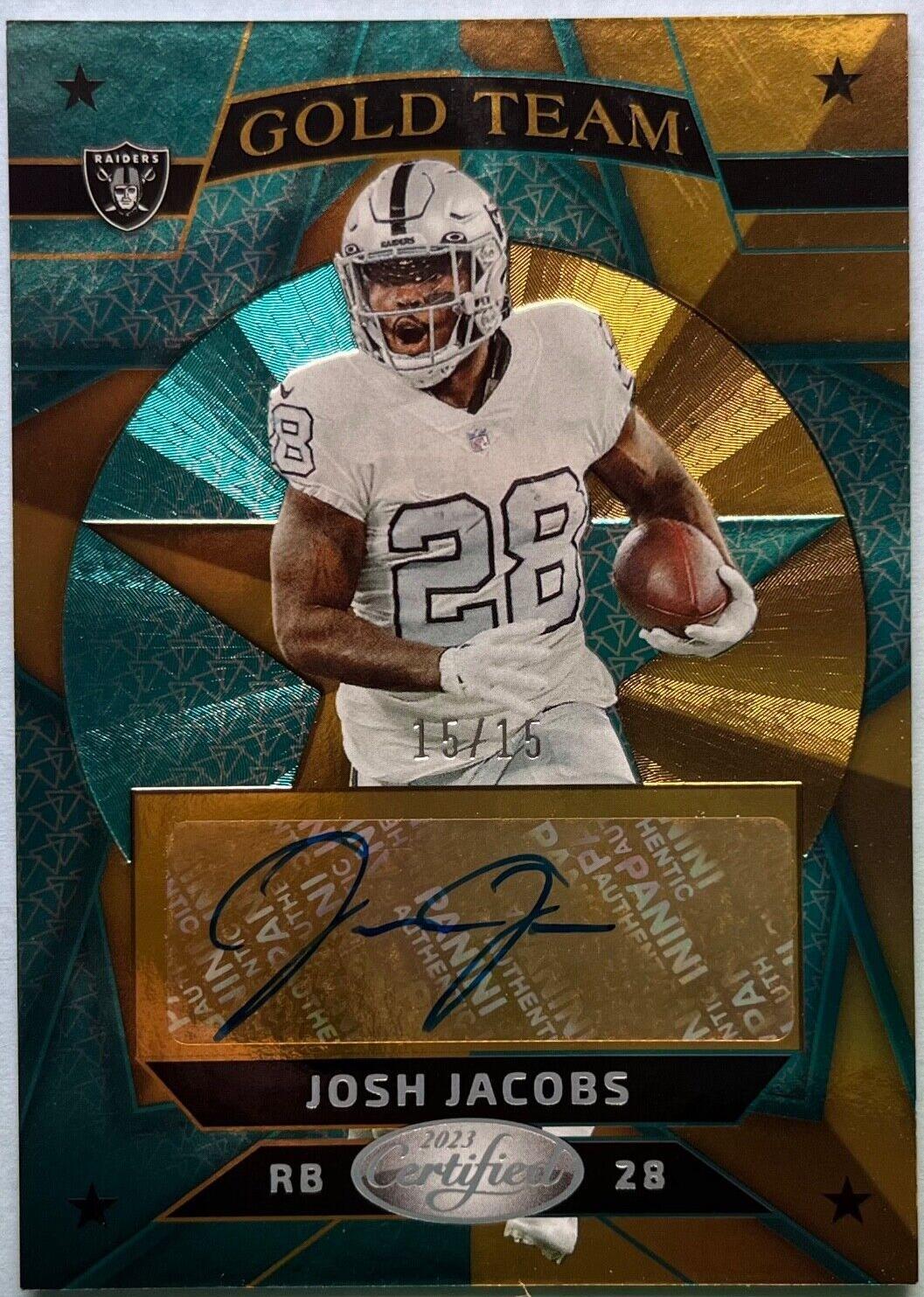 2023 Panini Certified - Gold Team Josh Jacobs #GT-3 Teal Etch Mirror ...