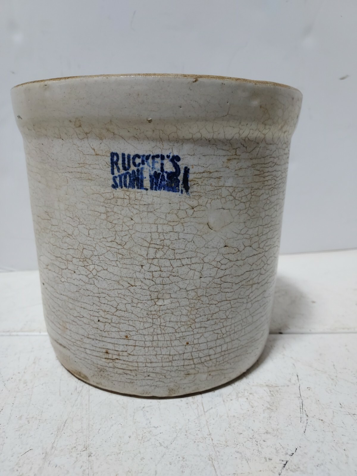 Vintage RUCKEL'S BLUE-STAMPED IVORY GLAZED STONEWARE CROCK | eBay