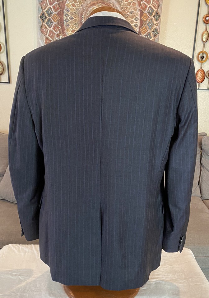 Hickey Freeman Mens Navy Blue Stripe 2 Btn Blazer Sz 44 R MINT! | eBay