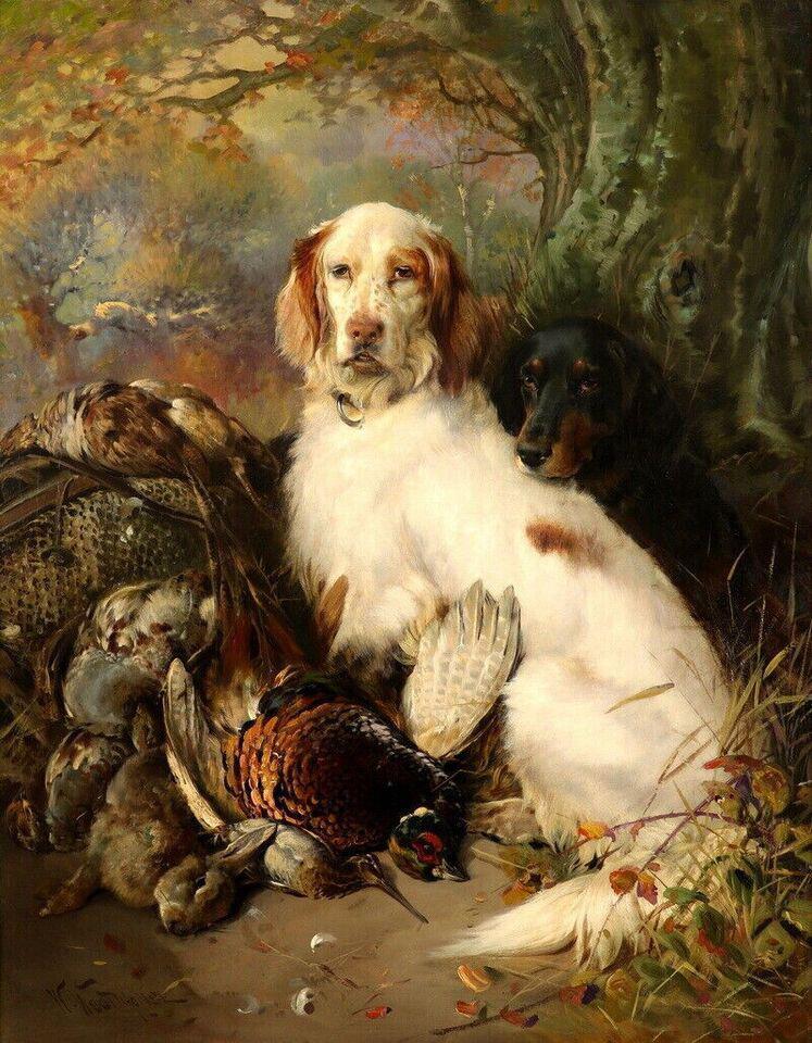 Handmade Old Master-Art Antique Oil painting Animal Hound dog High ...