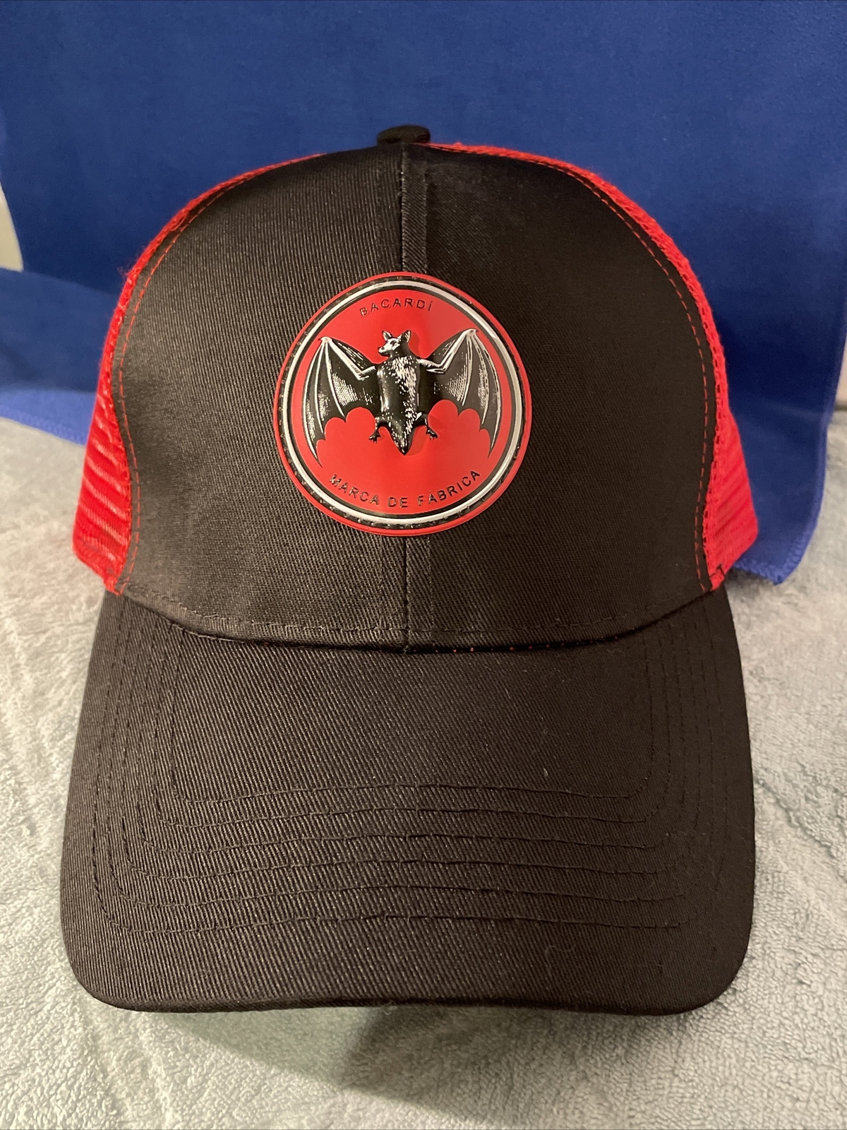 Bacardi Rum Rubber Embossed Bat Logo Black/Red Mesh Snapback Hat Cap ...