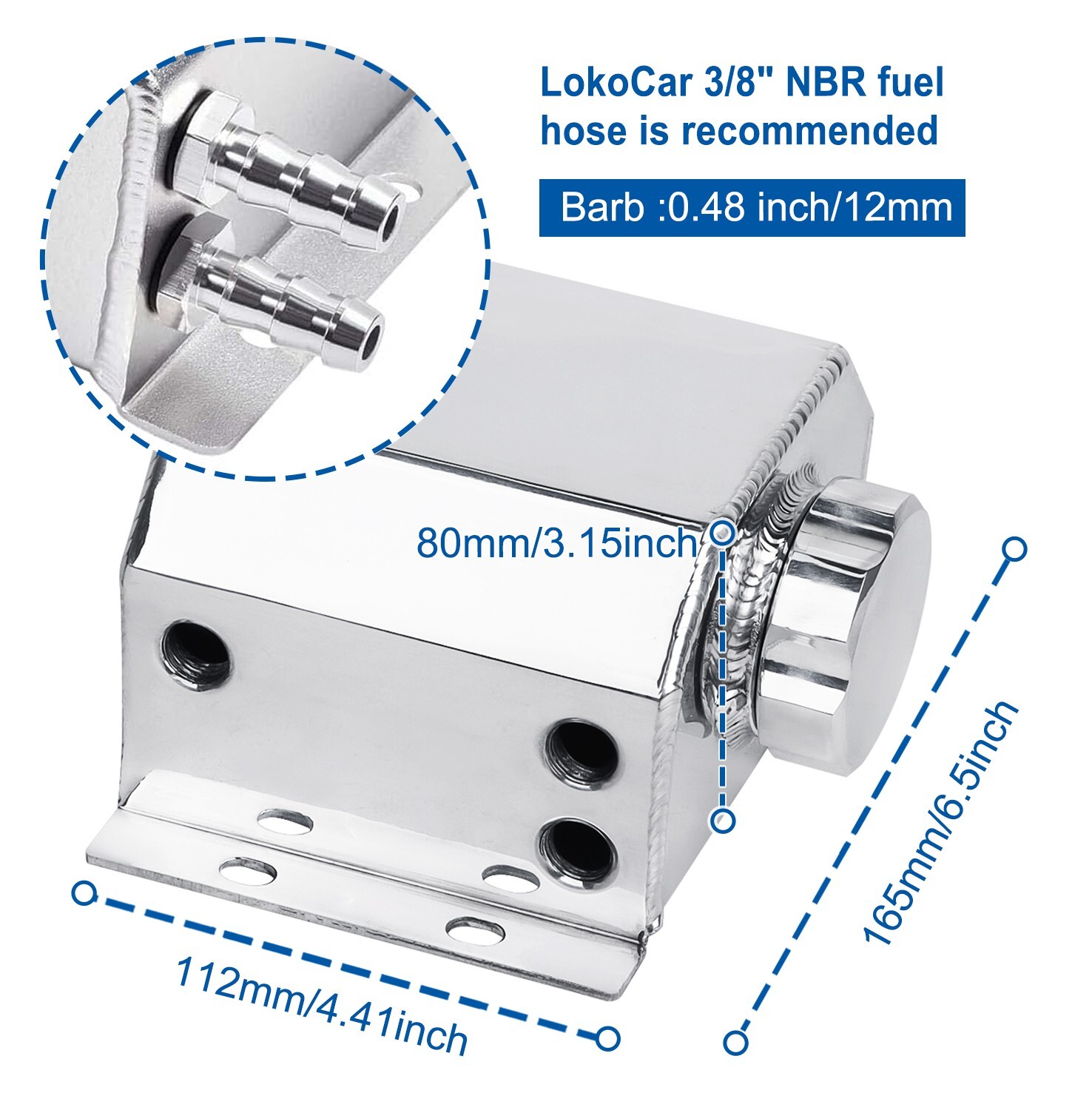 0.26 Gallon 1L Fuel Tank With Cap And Level Sender Polished Aluminum ...