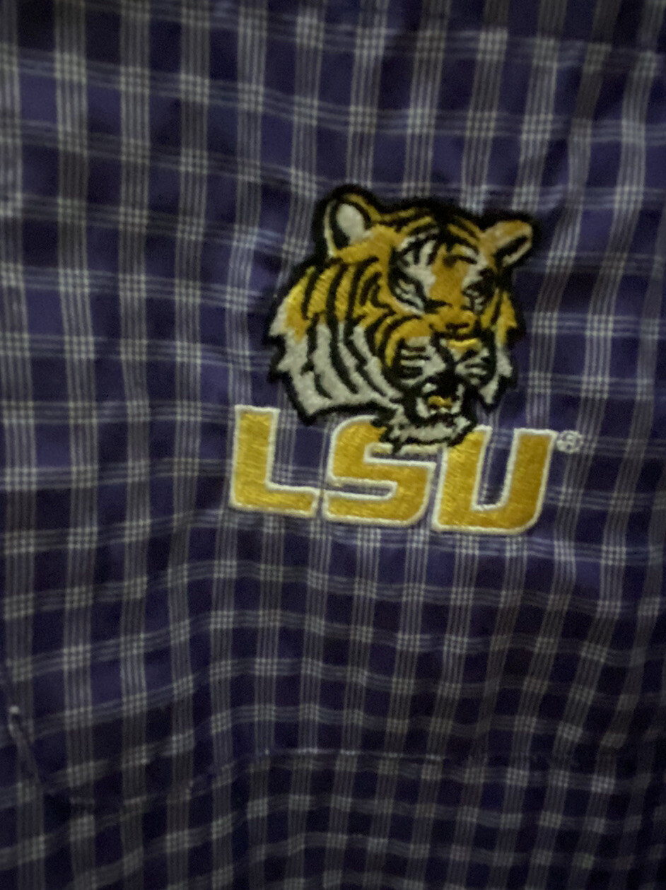 LSU Tigers Long Sleeved Purple Plaid Button Down Shirt Embroidered Mens ...