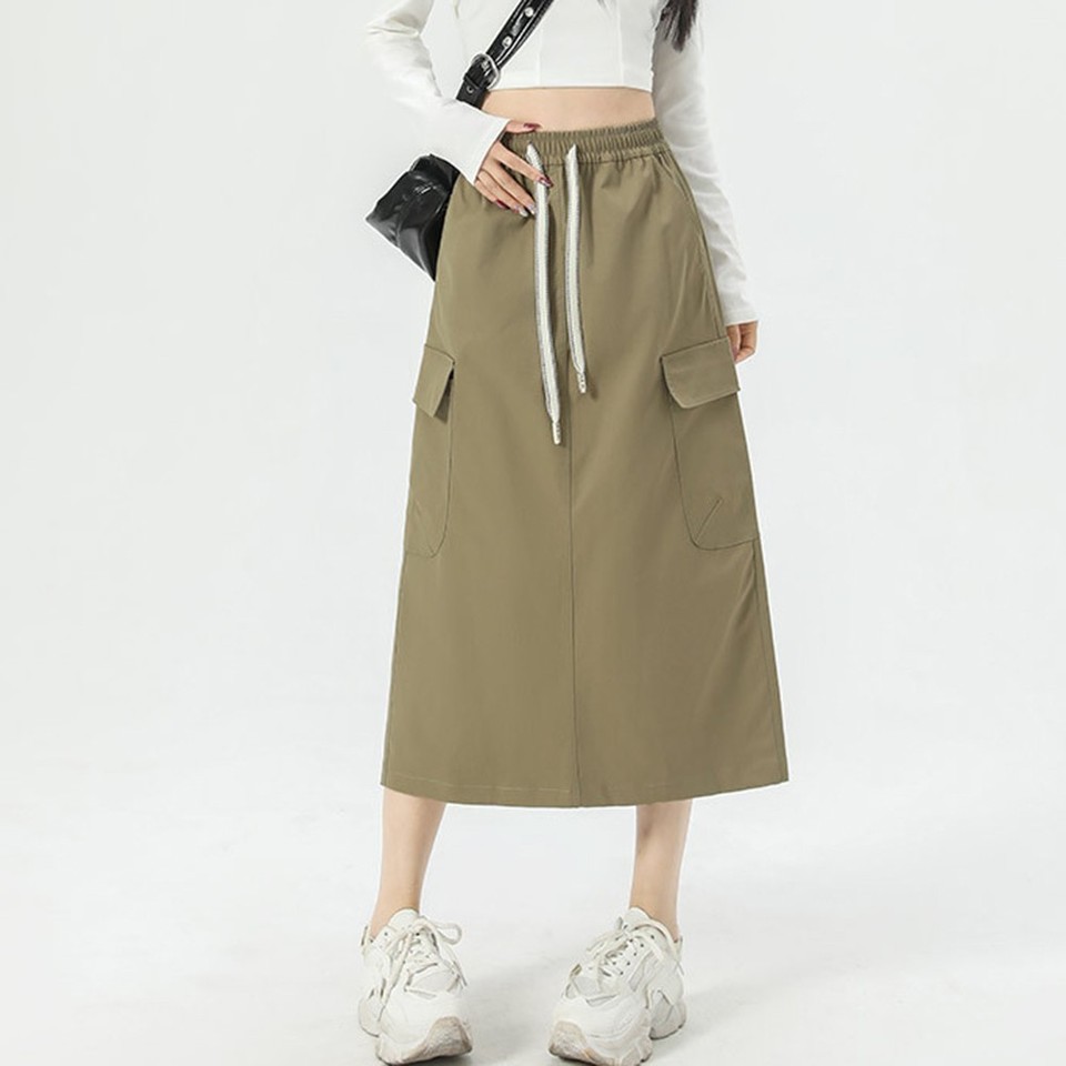 Everyday Women Casual Maxi Skirt High Waist with Pockets and Slit ...