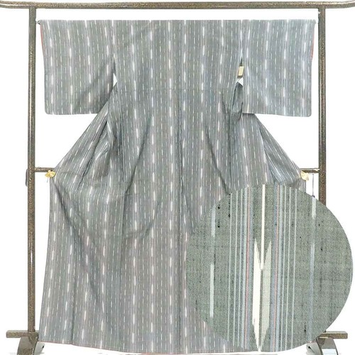 Recycled Tsumugi Kimono Gray Yukata Casual 168cm Length 66cm Sleeve ...