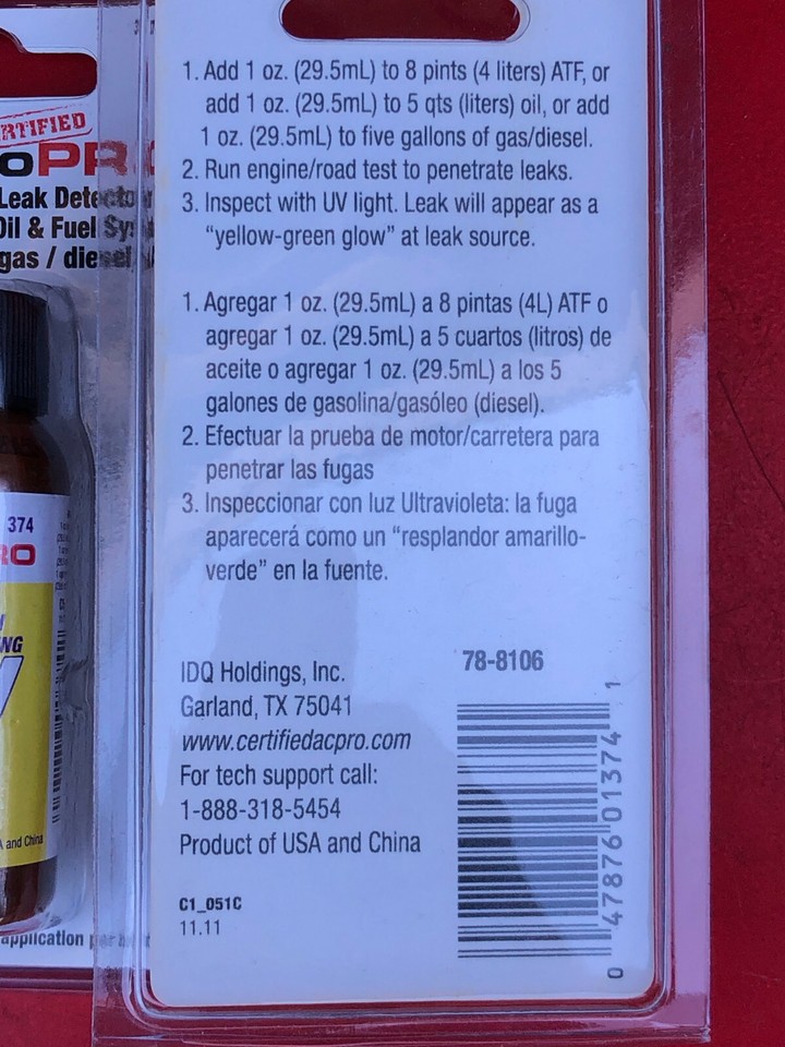 (12) ENGINE OIL TRANSMISSION & FUEL SYSTEMS UV DYE 374CS FOR AUTO GAS ...