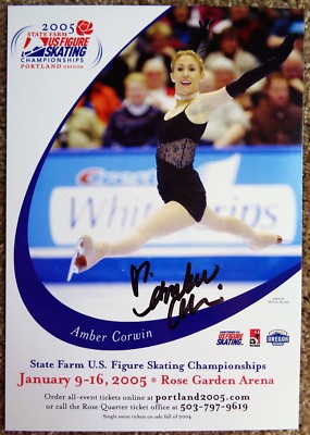Signed AMBER CORWIN 2005 U.S. Figure Skating SOUVENIR SHEET 5X7 ...