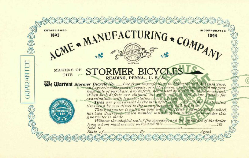 Acme Mfr Co (1897) Stormer Bicycles CATALOGUE samples models styles ...