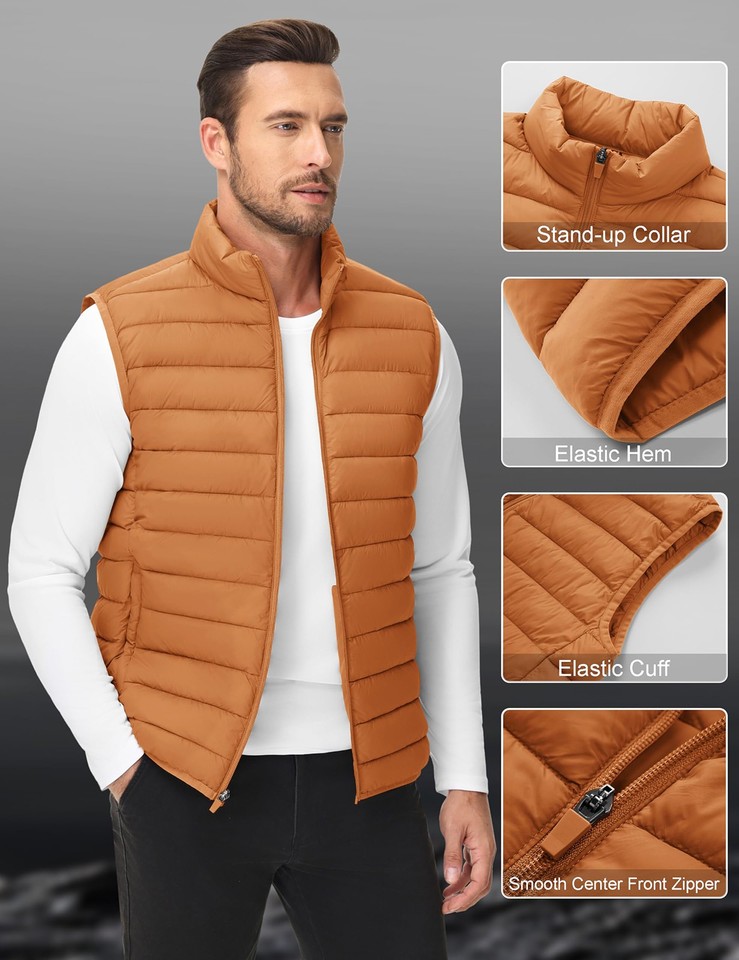 Mens Puffer Lightweight Vest Packable Jacket Warm Winter Outdoor ...