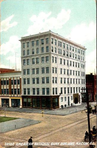 American National Bank Building Macon GA Postcard Street People Walking Wagon | eBay