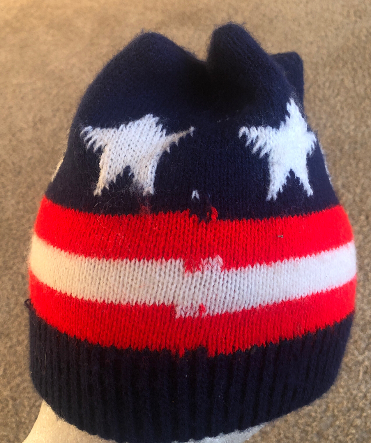 Gramma Knit Stars & Stripes Hat Cap Hand Made by Grandma Red White ...