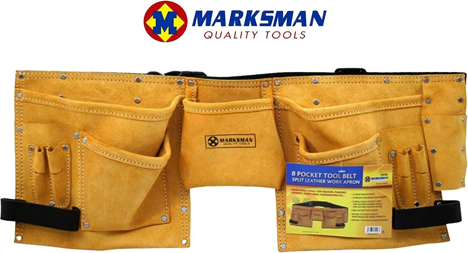 8 POCKET DOUBLE SPLIT SUEDE LEATHER TOOL POUCH BUILDERS BAG BELT ...