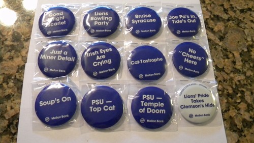1987 PENN STATE MELLON BANK COMPLETE FOOTBALL SLOGAN BUTTON/PIN SET OF ...