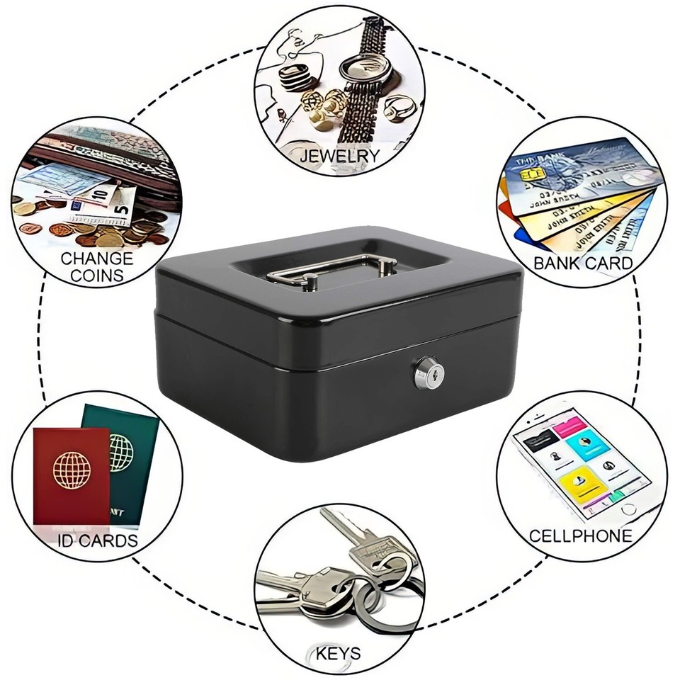 Cash Box with Lock Key and Money Tray Large Money Box for Cash Metal ...