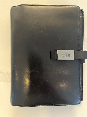 Pre-Owned Authentic Gucci black leather notebook agenda planner | eBay
