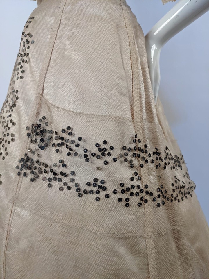VICTORIAN SILK SATIN & WHITE TULLE PARTY DRESS W SHIMMERING SILVER ...