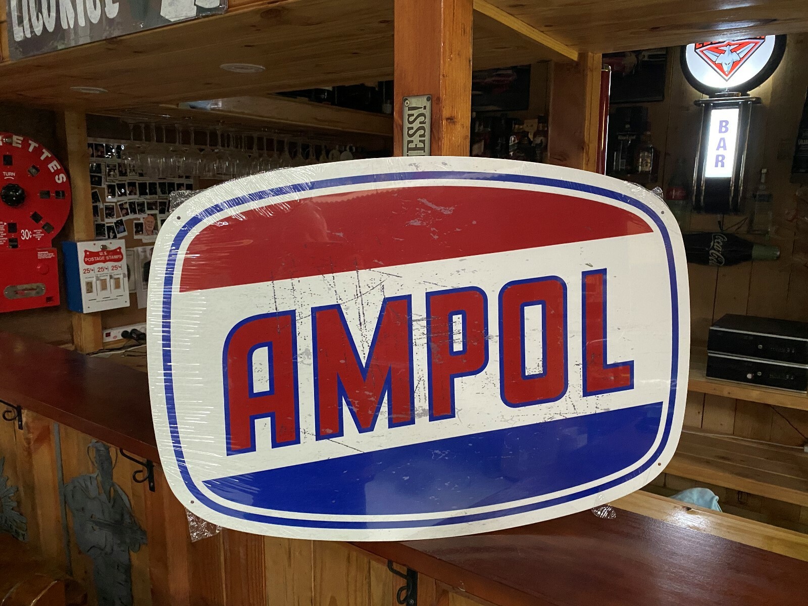 AMPOL PETROL OIL BOWSER HUGE TIN METAL SIGN AUSTRALIAN OWNED | eBay ...