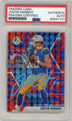 Justin Herbert 2020 Panini Mosaic Reactive Blue Auto Rookie Card #204 ...