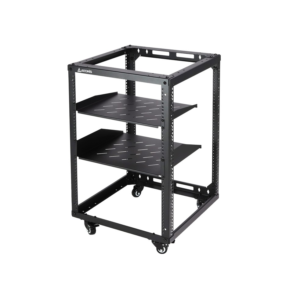 15U Open Frame Network Server Rack 19-inch 4 Post AV Rack with Casters ...