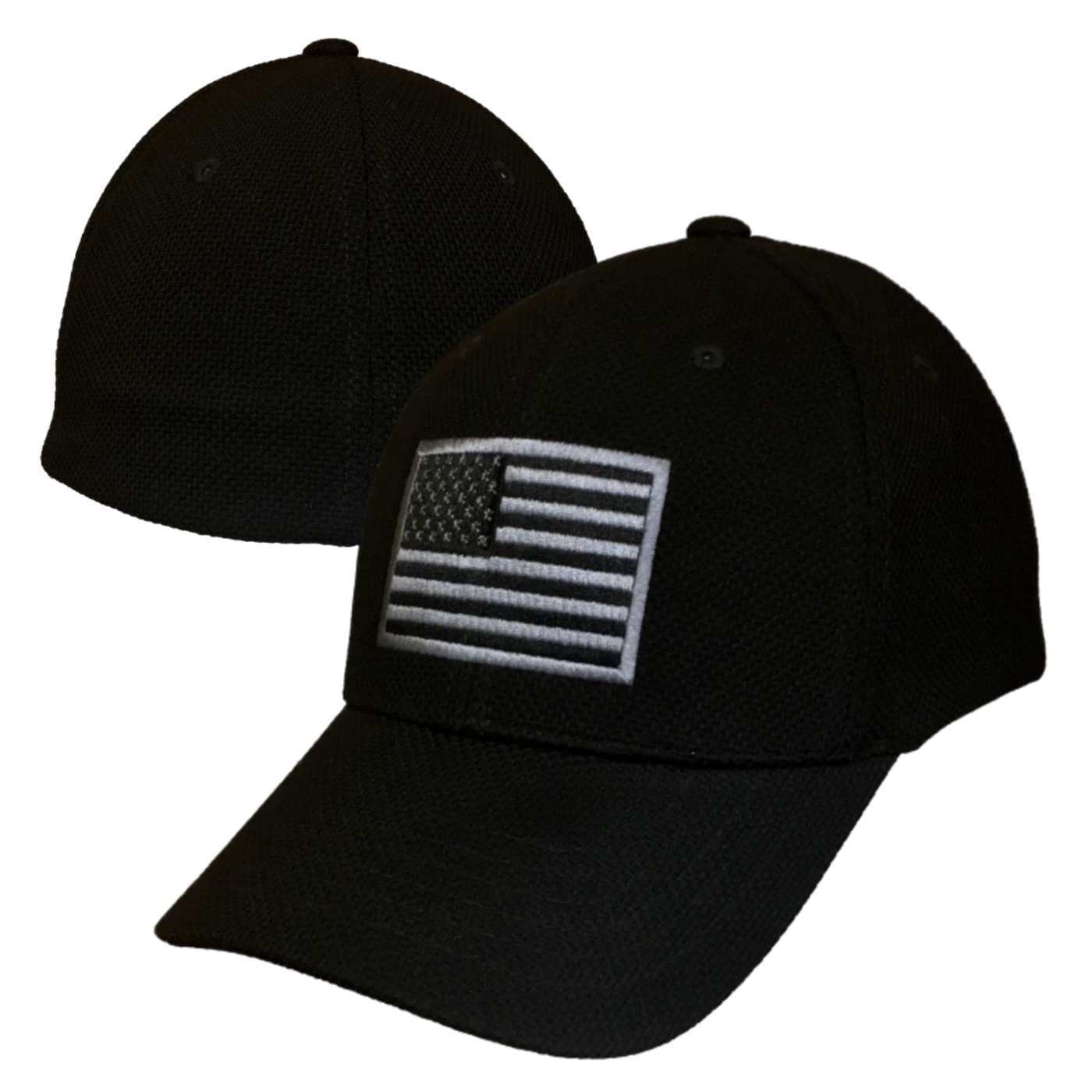 Black USA US American Flag Dri Mesh Flex Constructed Baseball Hat Fit ...