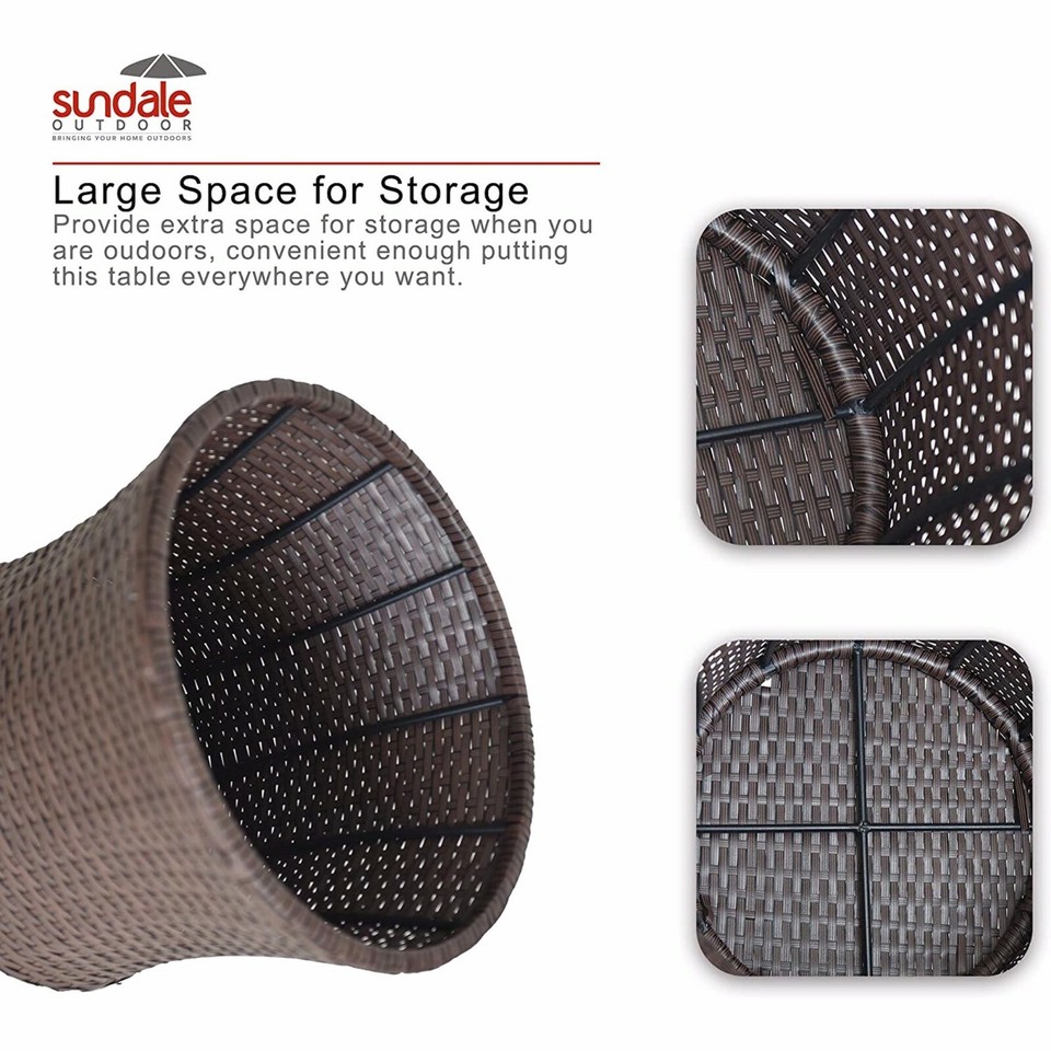 Outdoor PE Wicker Umbrella Side Table Patio Storage Box Rattan Bistro ...