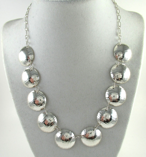 .925 Sterling Silver Statement Necklace Textured Discs Disco Party ...