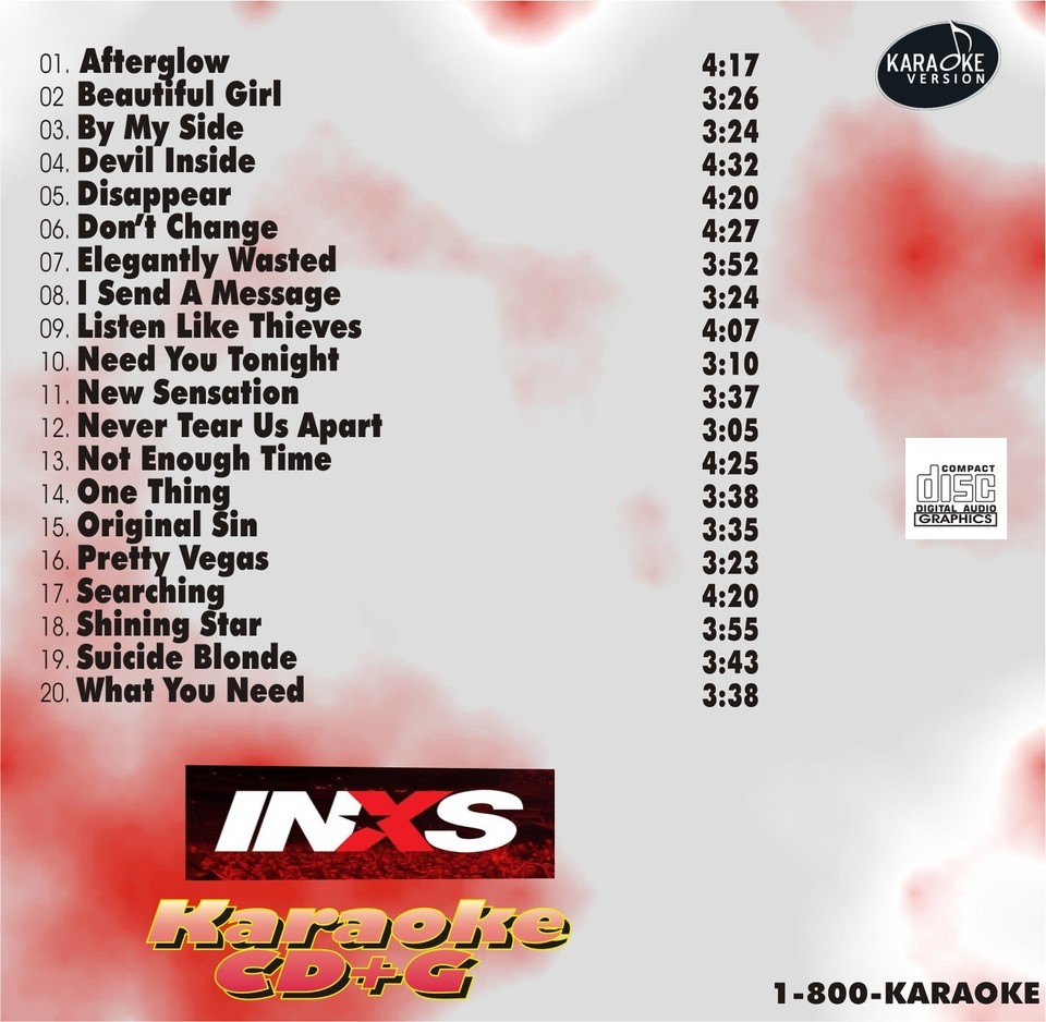 CUSTOM KARAOKE INXS 20 SONG cdg CD+G WHAT YOU NEED NEED YOU TONIGHT DON'T CHANGE | eBay