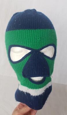 VTG 70s 80s 3 Hole Winter Knit Full Face SKI Robber Mask Green Blue ...
