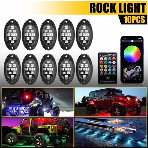 10 Pods RGB LED Strip Car Under Tube Underglow Underbody System Light ...