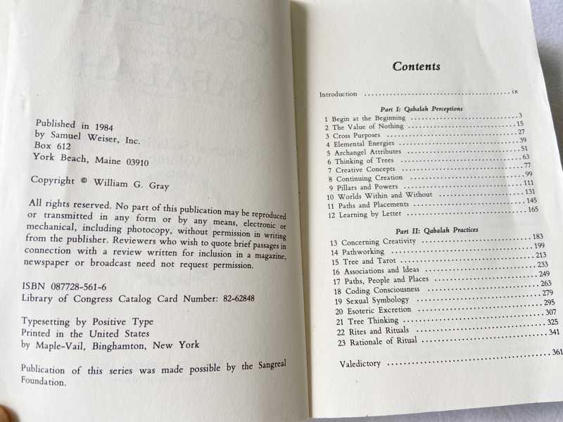 CONCEPTS OF QABALAH (SANGREAL SODALITY SERIES) BY WILLIAM G. GRAY 1984 ...