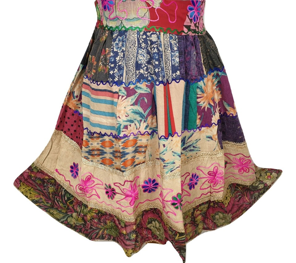 Plus Size Patchwork Dress Knee Length Embroidered Smocked Back One Size ...