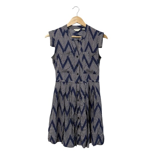 Anthropologie 11.1 TYLHO Dress Blue Zig Zag Polka Dot Fit and Flare ...