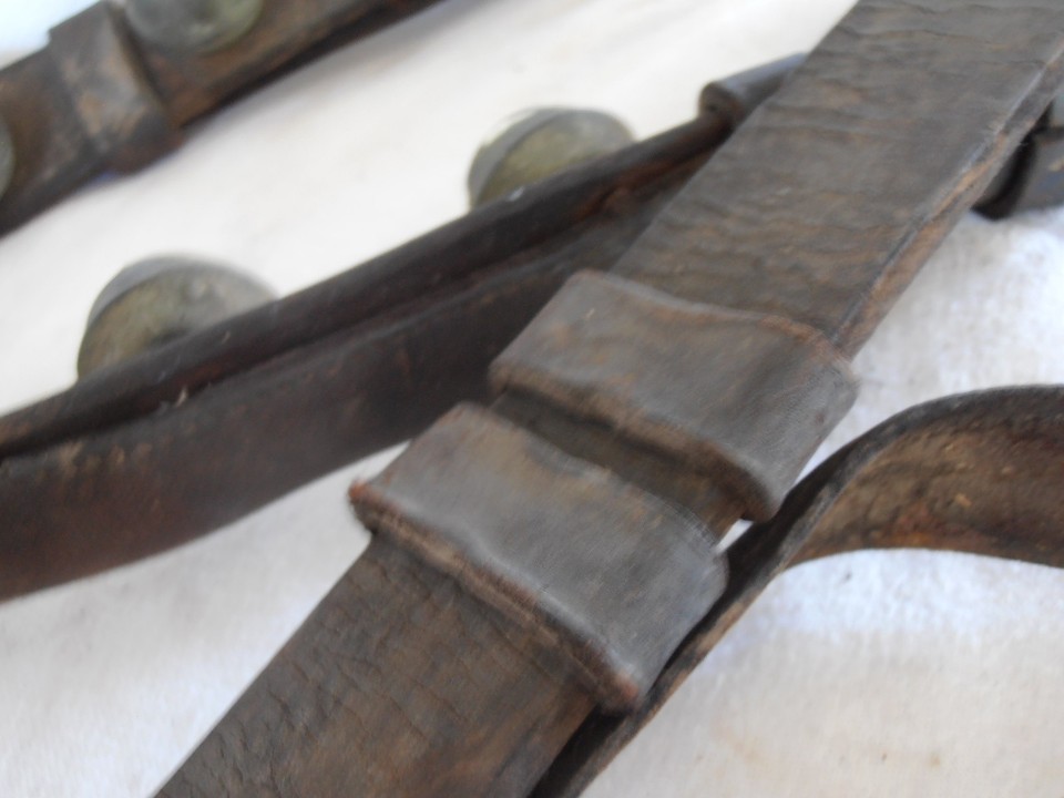 Antique Brass Horse Sleigh Bells Leather Strap 86” Hook Closure 31 ...