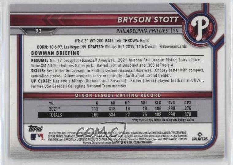 2022 Bowman Chrome Bryson Stott #93 14p0 | eBay
