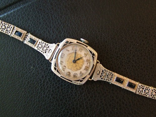 1925 Art Deco ELGIN 14k Solid White Gold Women Watch Filigree Sapphire ...