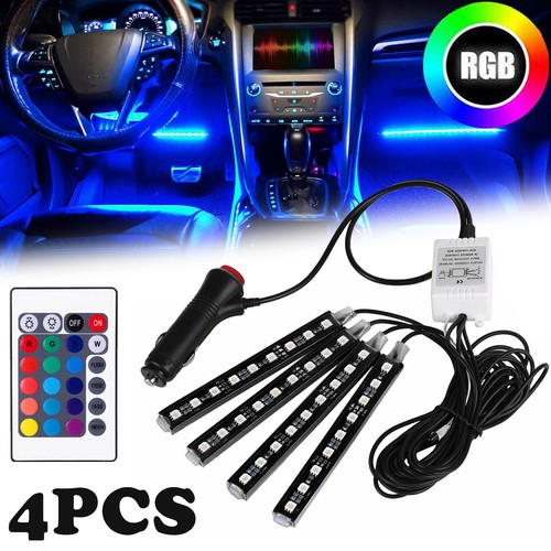 4X RGB LED Lights Car Accessories Interior Floor Decor Atmosphere Strip ...