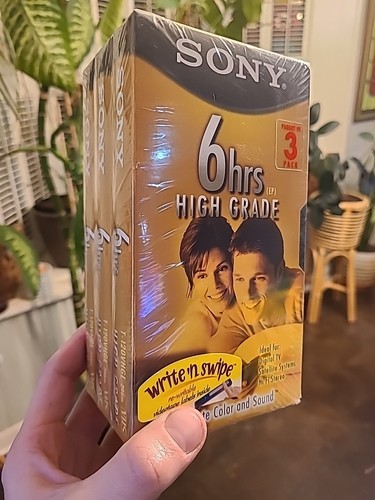 Blank Sony 6 Hour (EP) VHS Tape T-120 High Grade 3 Pack Write 'N Swipe ...