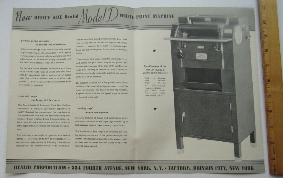 Ozalid Model D White Print Machine Reference Brochure c 1938 | eBay